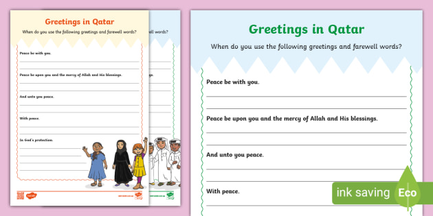 Greetings in Qatar Worksheet (teacher made)