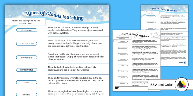 Cloud Type Worksheet Clouds Activities For Kindergarten And Types Of