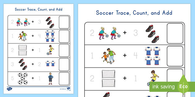 Soccer Trace, Count, and Add Activity (teacher made)