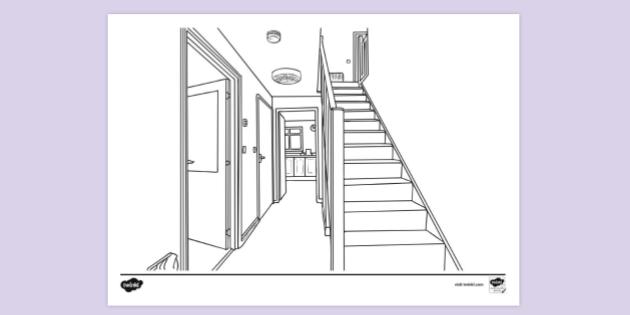 FREE! - Hallway with Staircase Colouring | Colouring Sheets