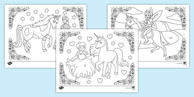princess and unicorn coloring pages printable