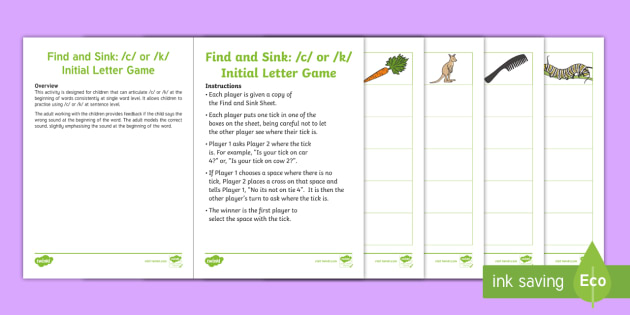 Find and Sink /c/ or /k/ Initial Letter Game - speech