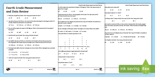 Fourth Grade Measurement and Data Review Activity