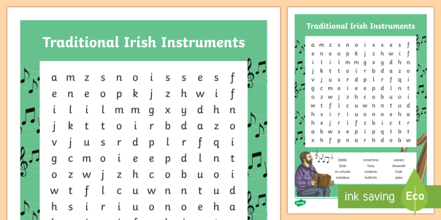 Traditional Irish Music Word Search | Twinkl Ireland