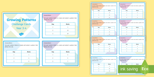 Growing Patterns Challenge Cards | Pattern Tables | Maths