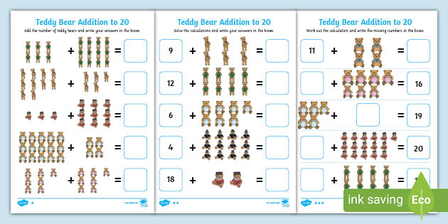 Teddy Bear Themed Addition up to 20 Activity Sheet