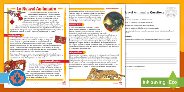 Lunar New Year Reading Comprehension French
