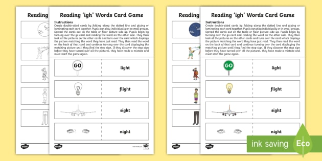 Reading 'igh' Words Card Game - CfE, Phonics, early level, first