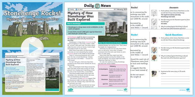 Stonehenge Rocks Reading Comprehension | Twinkl NewsRoom