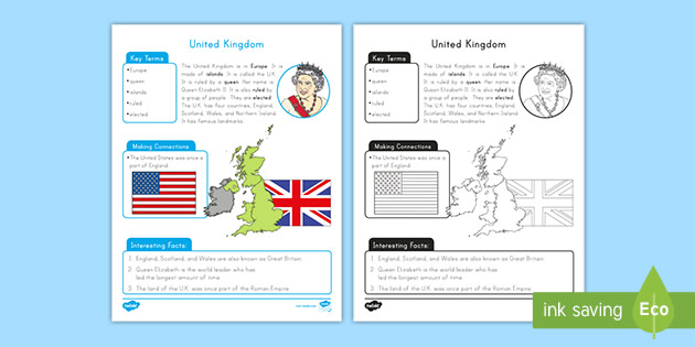 Kindergarten United Kingdom Fact File (teacher made)