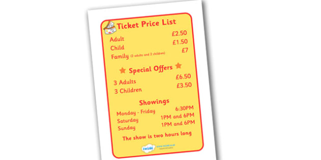 FREE! - The Circus Ticket Price List and Show Times Display Sign - circus
