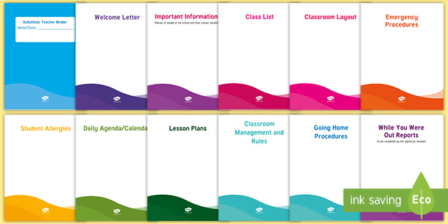 Substitute Teacher Binder: Editable Dividers and Covers