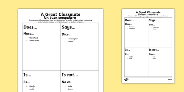 First Day Great Classmate Worksheet / Worksheet Spanish Translation