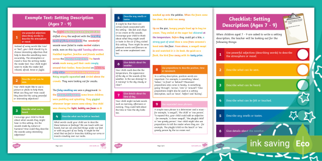 Example Text Pack for Parents: Setting Description (Ages 7 - 9)