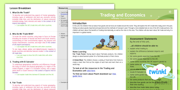 Trade and Economics Planning Overview - Year 6 Geography