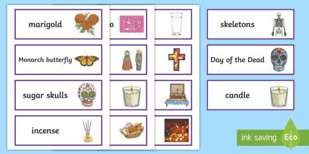 Day of the Dead Word Cards - day of the dead, dia de los