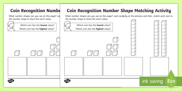 Coin Recognition Diens Matching Worksheet