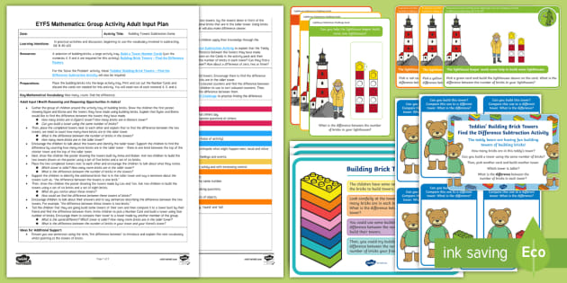 EYFS Maths: Building Towers Subtraction Game Group Activity Adult Input Plan