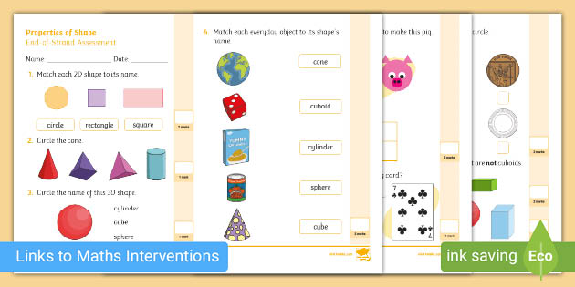 👉 Year 1 Properties of Shapes End-of-Strand Assessment
