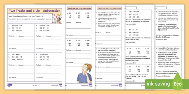 Two Truths and a Lie – Subtraction (teacher made)
