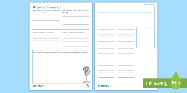 PE Cover Lesson: Sports Commentators Worksheet / Worksheet