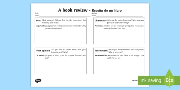 Book Review Writing Template English/Spanish - EAL, Book Review ...
