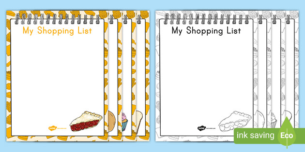 Bakery Dramatic Play Shopping List