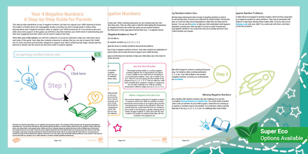 Parent Guides For Negative Numbers -Year 4 Subject Support - Twinkl Guides