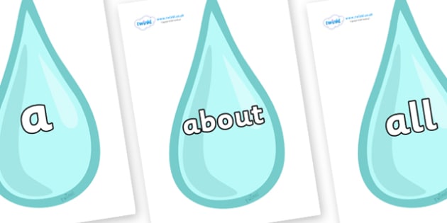 100 High Frequency Words on Water Droplets