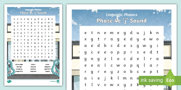 Linguistic Phonics Phase 4c 'j' Sound Word Search