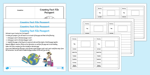 Passport Country Fact File Writing Frames (teacher made)