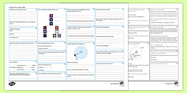 AQA Physics (Separate) Space Revision Activity Mat | Beyond