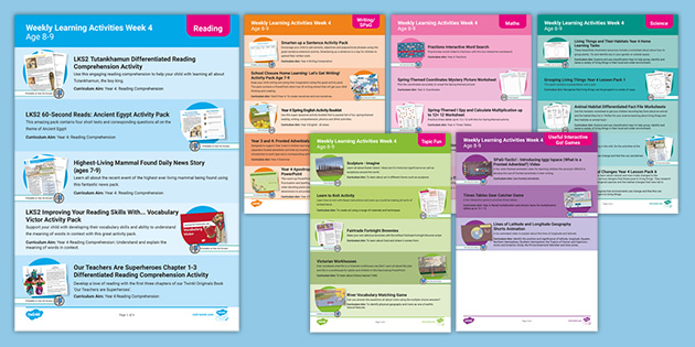 FREE! - Weekly Learning Activities Pack Week 4 Age 8-9
