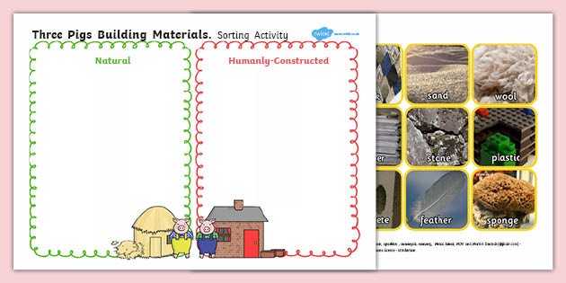 Three Pigs Material Sorting Activity (Teacher-Made)