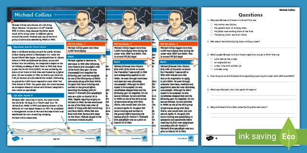 KS2 Michael Collins Differentiated Reading Comprehension Activity