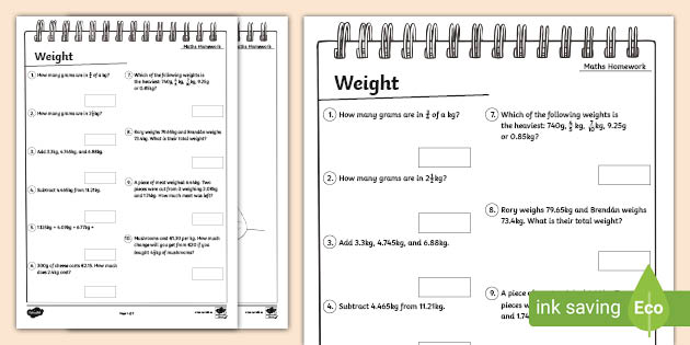 Maths Homework - Measures 2