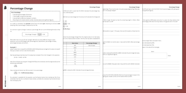 Percentage Change Walkthrough Worksheet - Beyond Maths