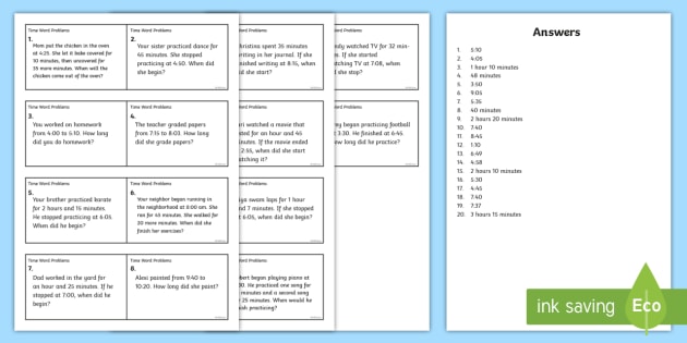 Time Word Problems Task Cards - time, elapsed time, measurement