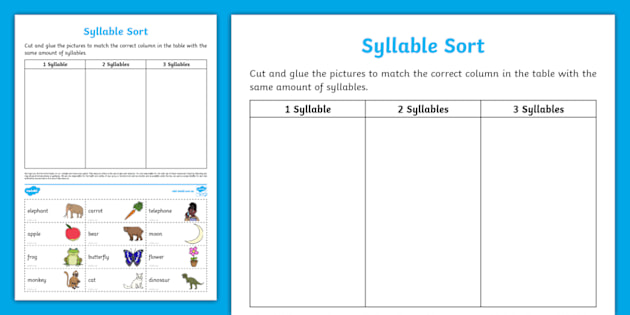 Syllables Worksheet For Kindergarten