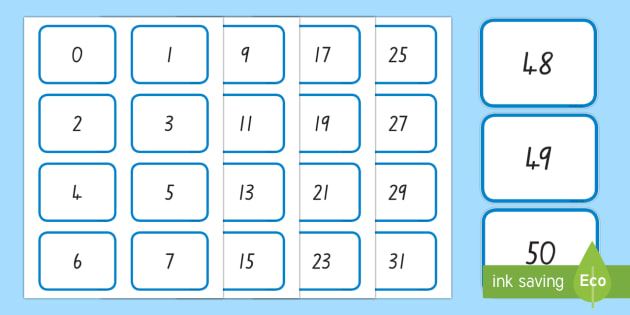 Digit (0-50) Number Cards