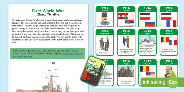 WW1 activities KS1 - Zig Zag Timeline Worksheet