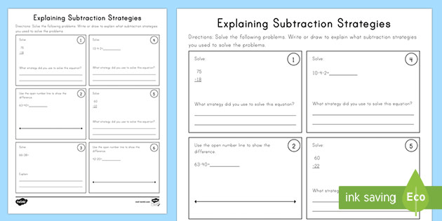 Explaining Subtraction Strategies Activity (Teacher-Made)