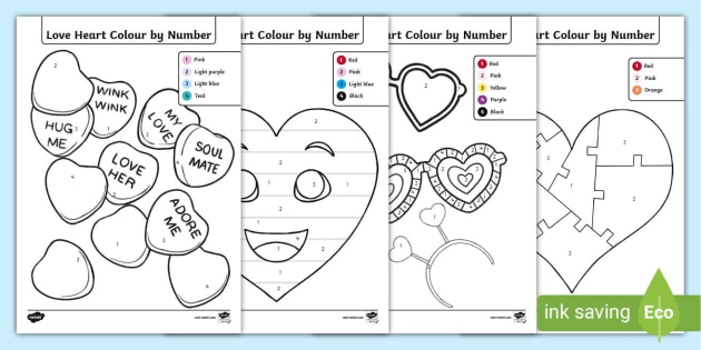 FREE! - Love Heart Colour by Number Pages (teacher made)