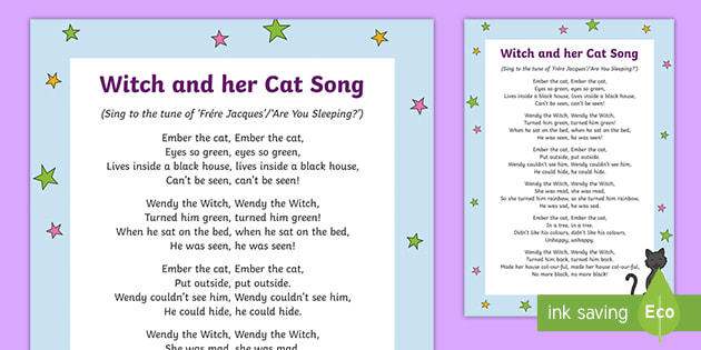 Witch and Cat Song Sheet (teacher made)