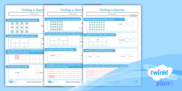 👉 Year 2 Finding a Quarter PlanIt Maths Activity Sheets