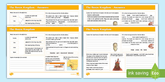 UKS2 History Revision Mat: The Benin Kingdom (teacher made)