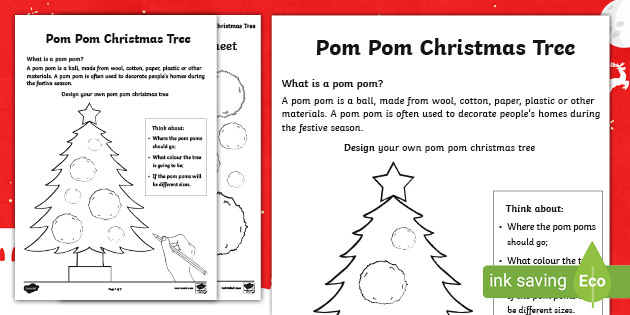 Christmas Tree Pom Pom Colouring | Primary Resources