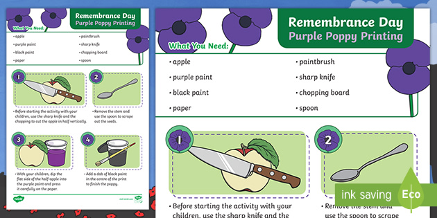 Purple Poppy Remembrance Day Printing Craft Instructions