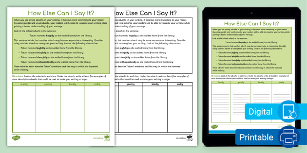 Sixth Grade How Else Can I Say It? Common Adverbs Activity