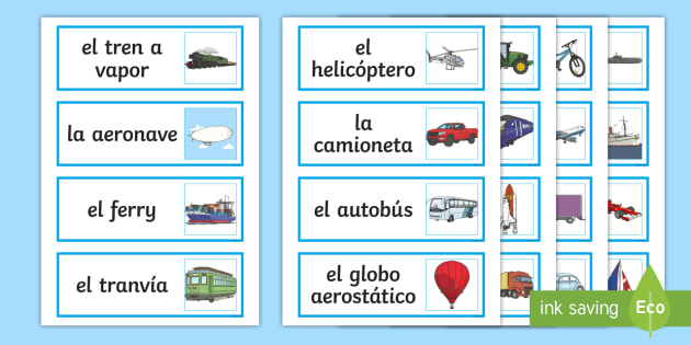 Transport Word Cards Spanish
